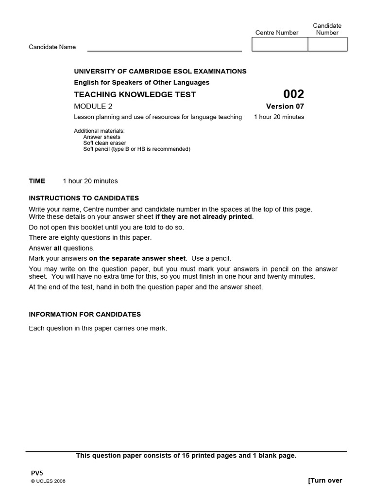 TKT Test 002-07 Module 2 | PDF | English Language | Learning