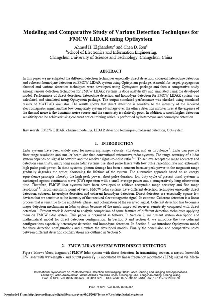 Modeling and Comparative Study of Various Detection Techniques For FMCW LIDAR Using Optisystem ...
