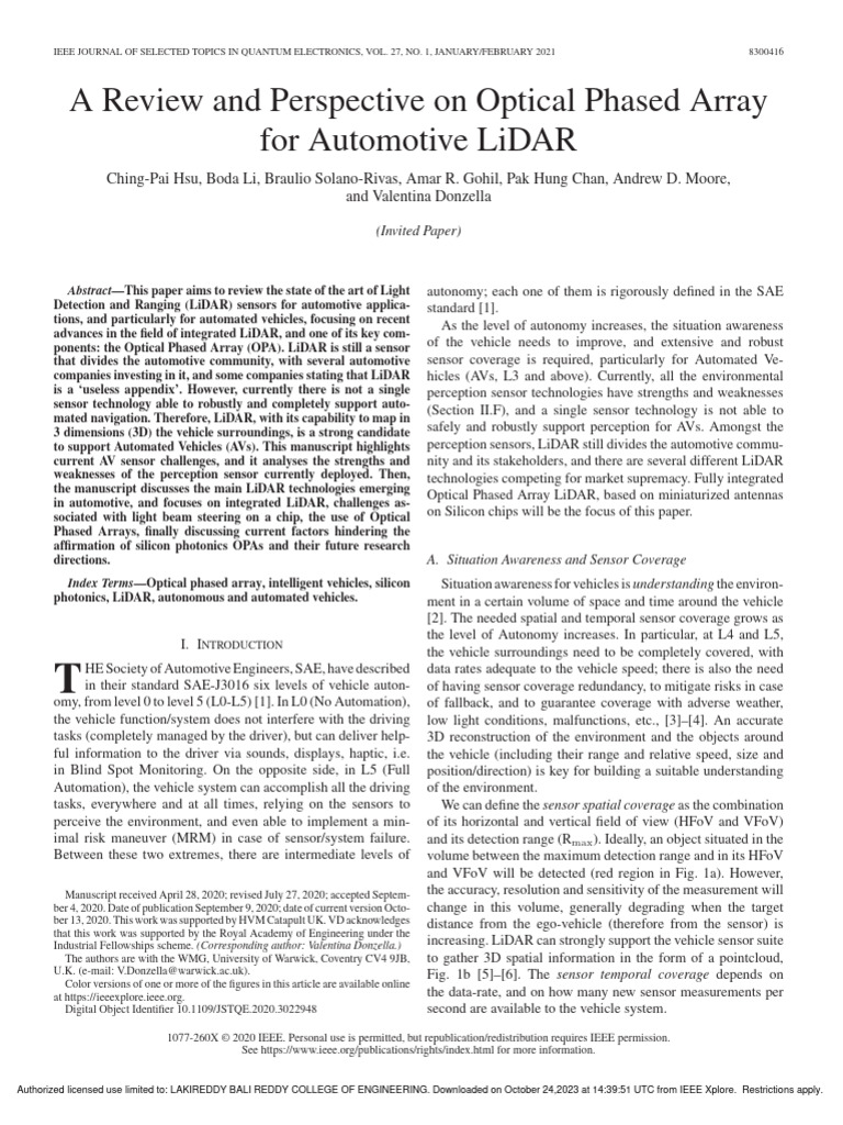A Review and Perspective On Optical Phased Array For Automotive LiDAR ...