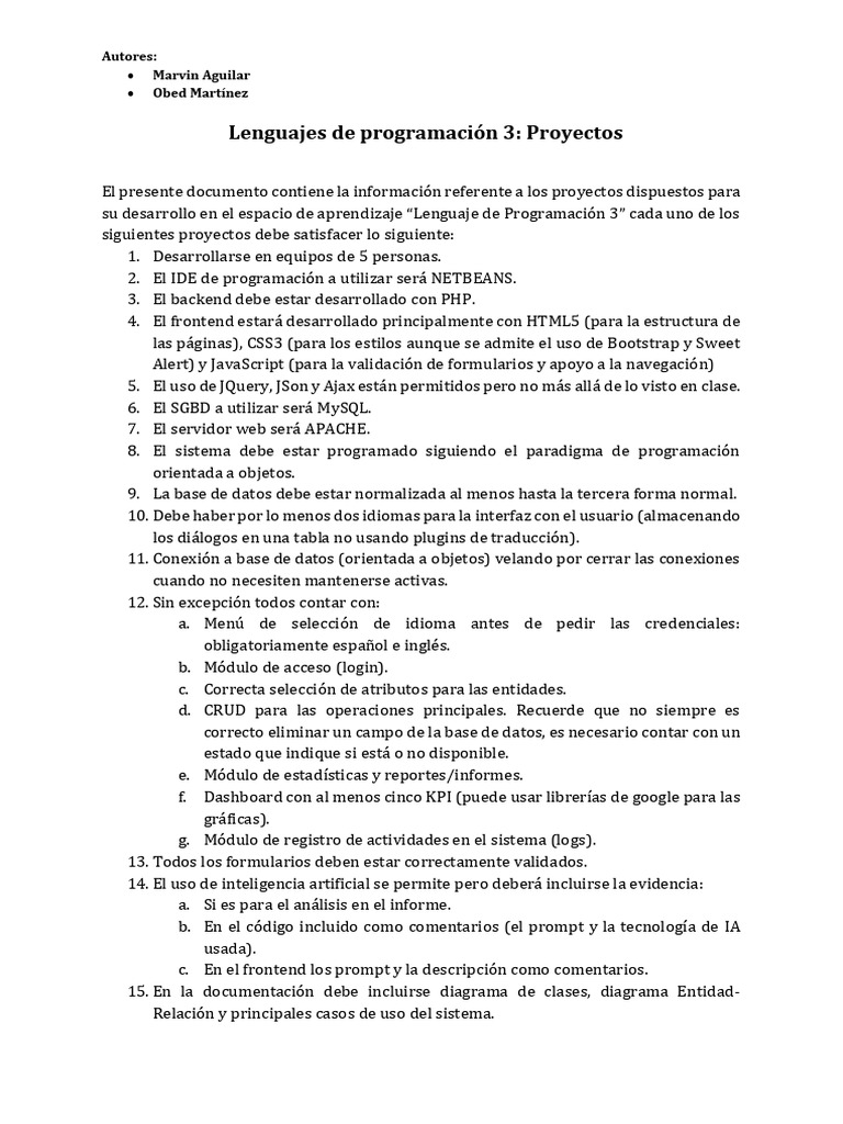 Proyectos de Programación en PHP y MySQL | PDF | Bases de datos ...