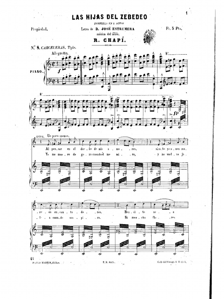Carceleras Hijas de Zebedeo Chapí | PDF