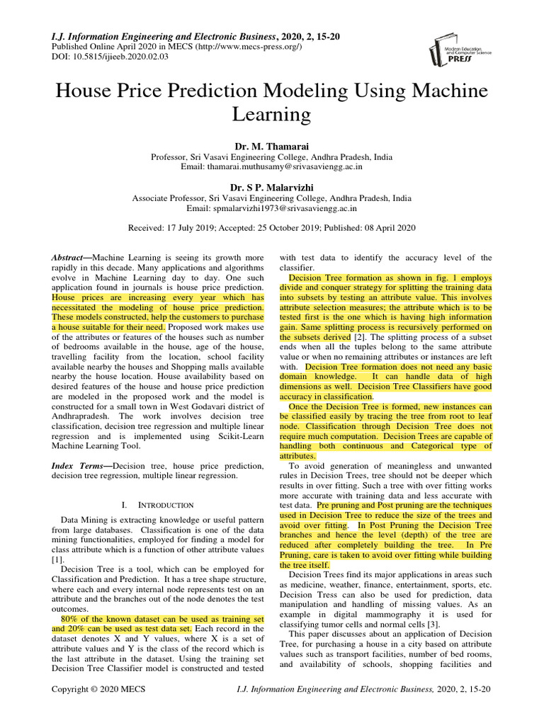 Housing Price Prediction Modeling Using Machine Learning | Download Free PDF | Regression ...