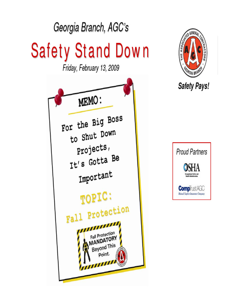 AGC Fall Protection Safety Stand Down - February 2009a | PDF | Safety ...
