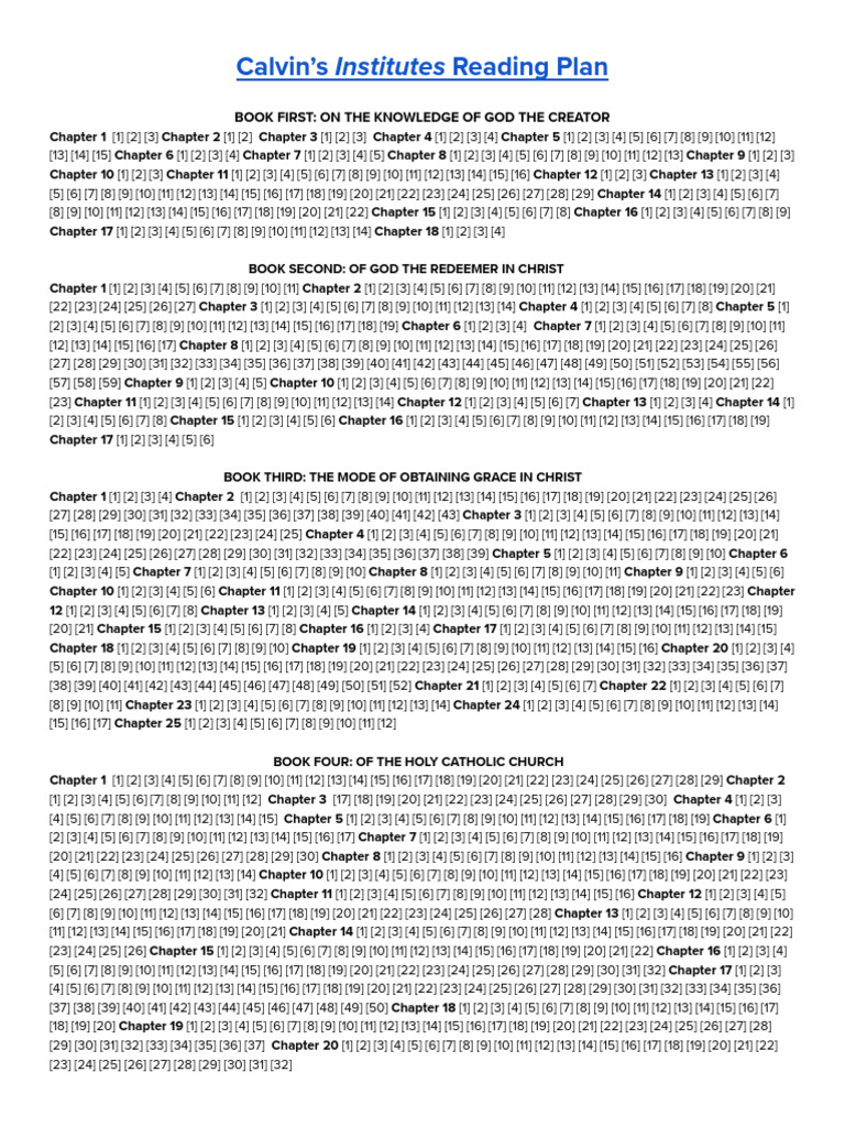 Calvin's Institutes Reading Plan | PDF