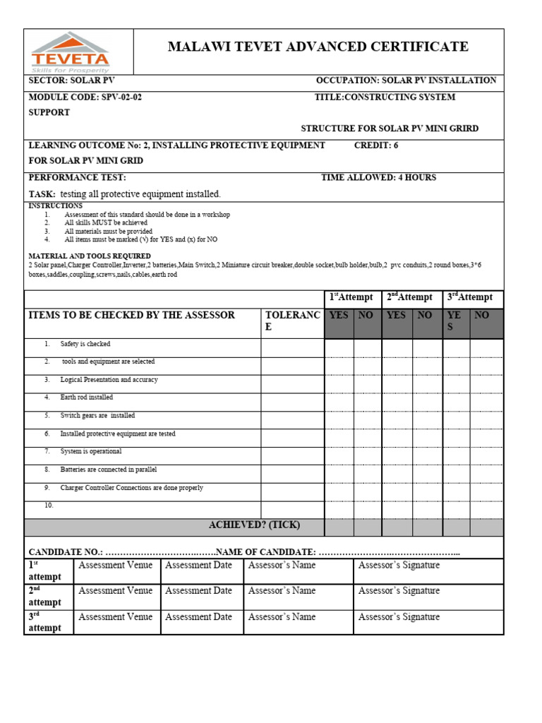 Level 2-Installing Protective Equipment in Solar PV Mini Grid | PDF ...