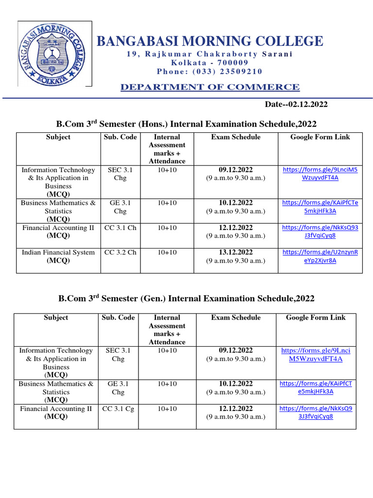 3rd & 5th Sem Internal Exam Link-1 | PDF | Financial Services | Educational Stages