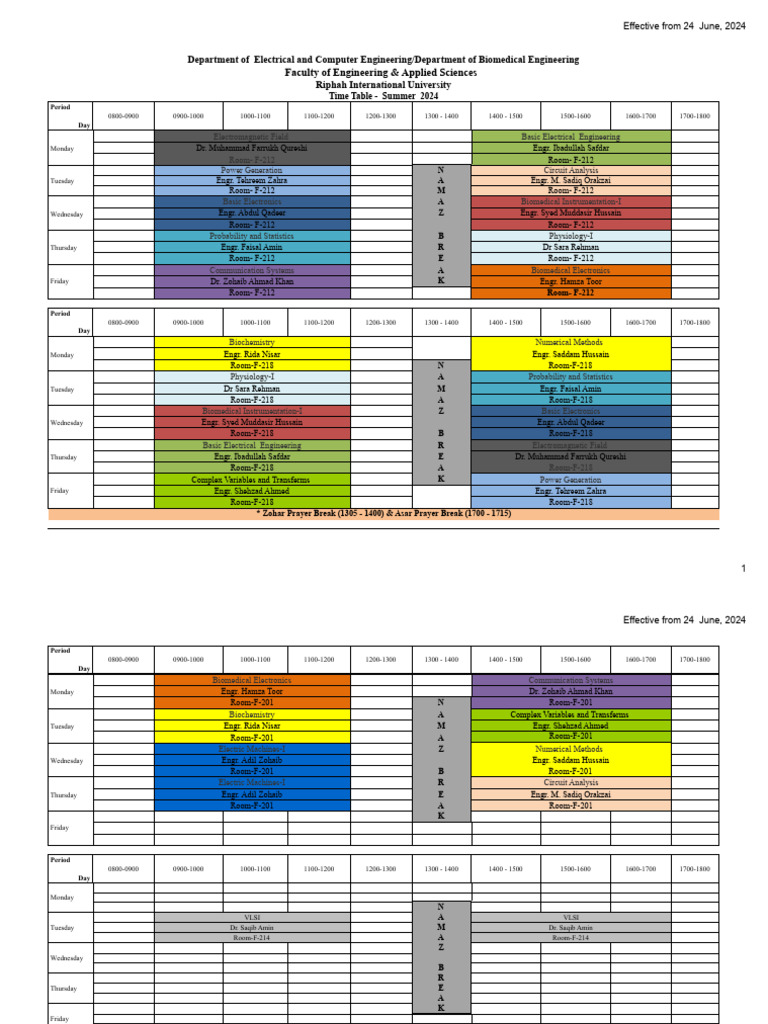 Timetable-Summer 2024 PDF | PDF | Electrical Engineering | Engineering