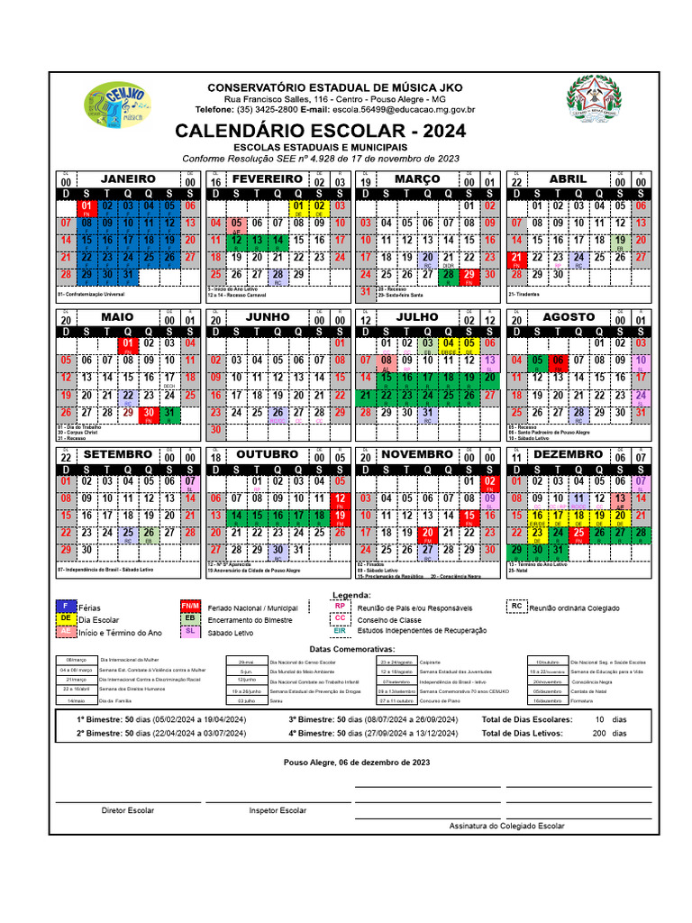 Calendário Escolar 2024 - Res 4928 - Calendário 2024 | PDF