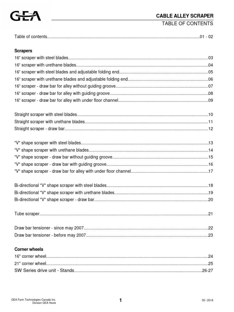 GEA Houle Cable Alley Scrapers Parts Manual | PDF | Nut (Hardware) | Screw