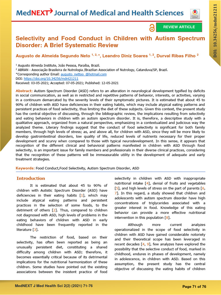 Selectivity and Food Conduct in Children With ASD | PDF | Autism ...