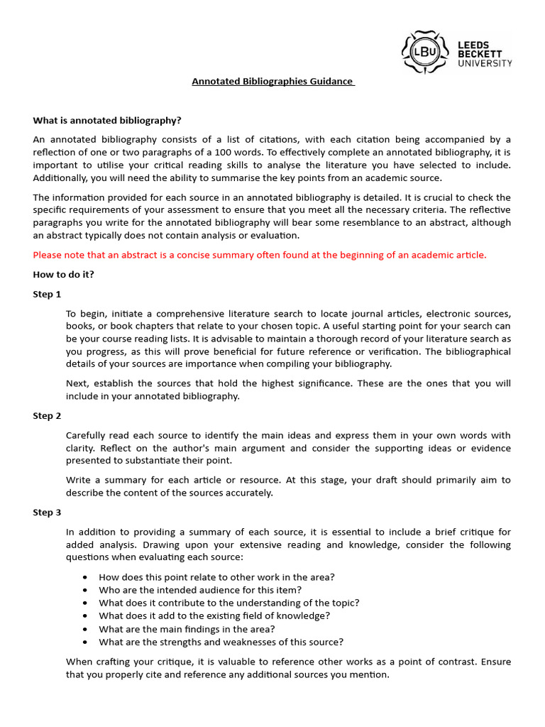 Annotated Bibliographies Guidance & Template S2 | PDF | Bibliography ...