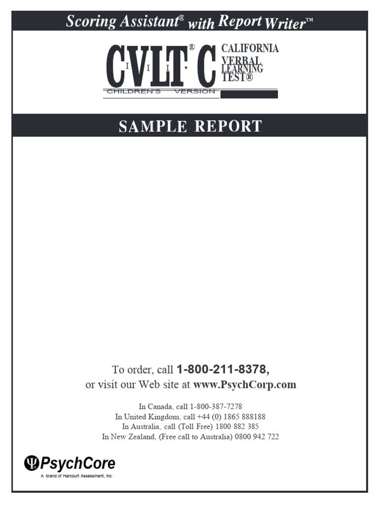 CVLT-C sample report | Download Free PDF | Recall (Memory) | Memory