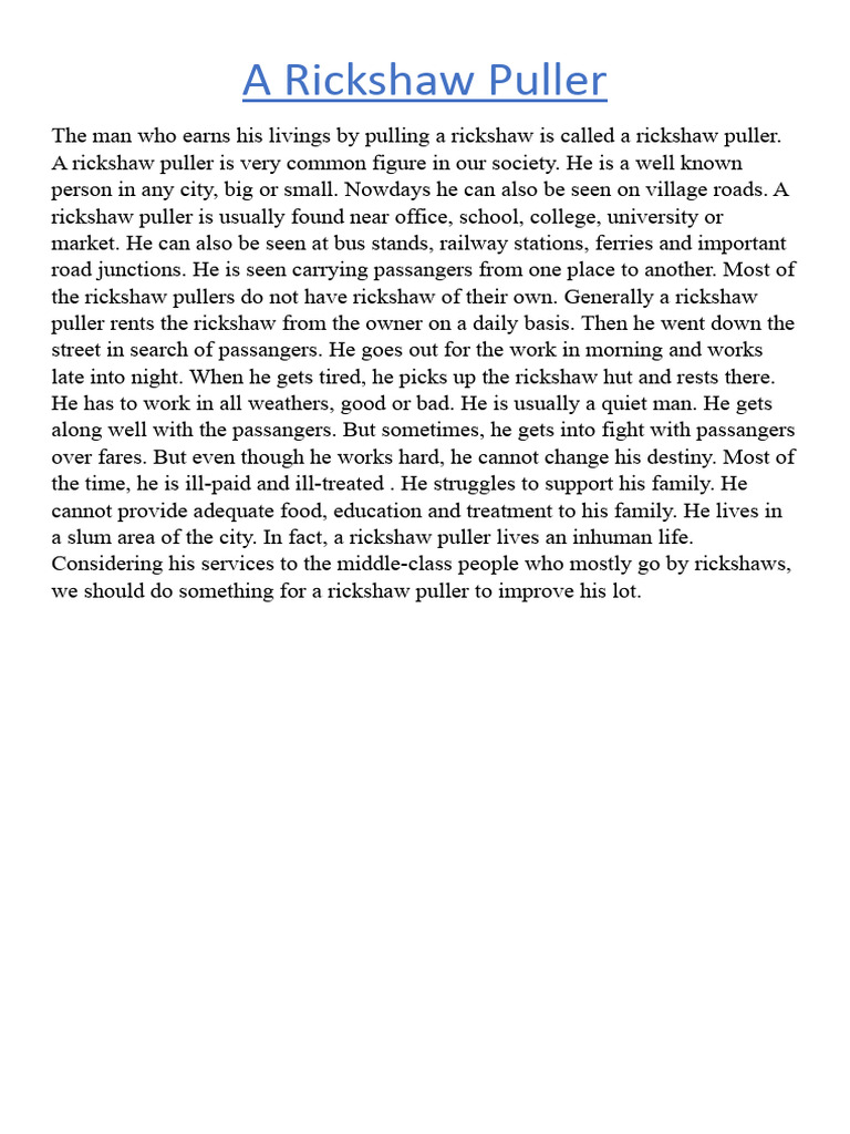 A Rickshaw Puller | PDF