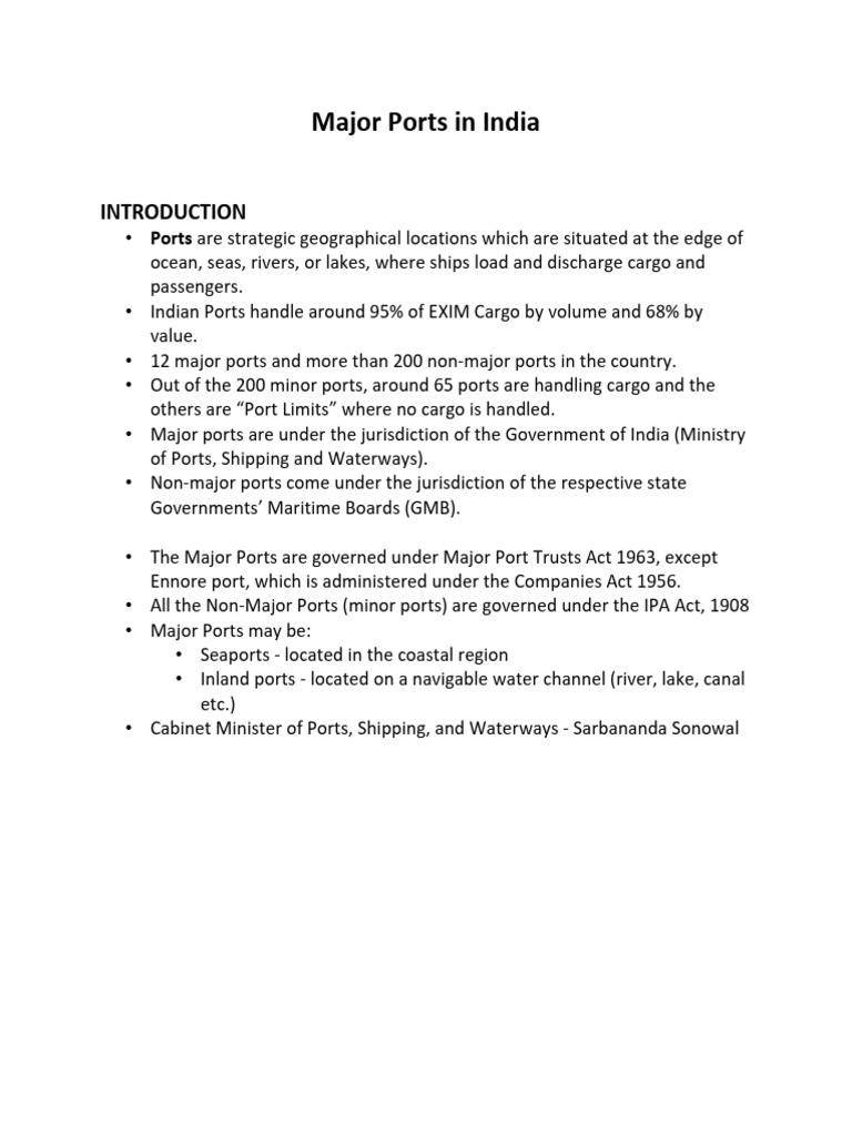 017) Major Seaports in India | PDF | Port | Water Transport
