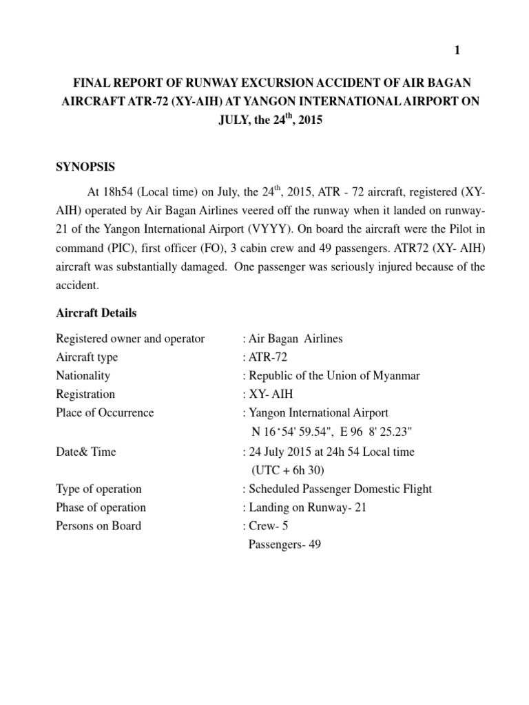 AIG Report - AirBagan - Runway Excursion 24.07.2015 | PDF | Air Traffic ...