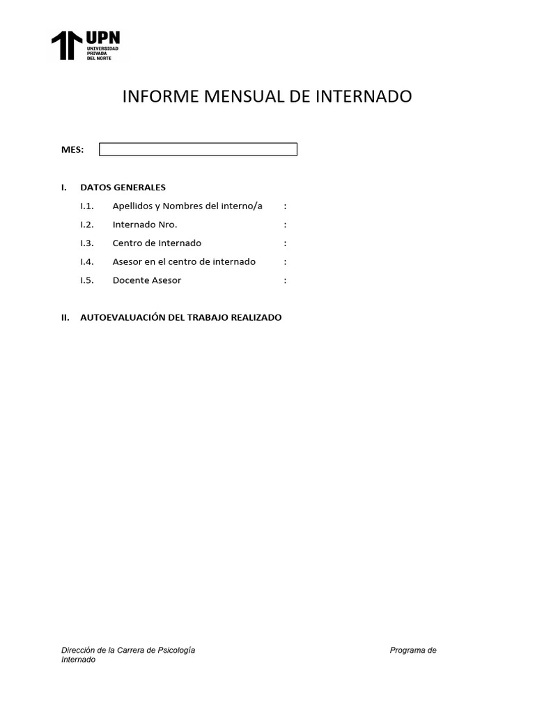 Formato Informe Mensual Internado 1 | PDF | Sicología