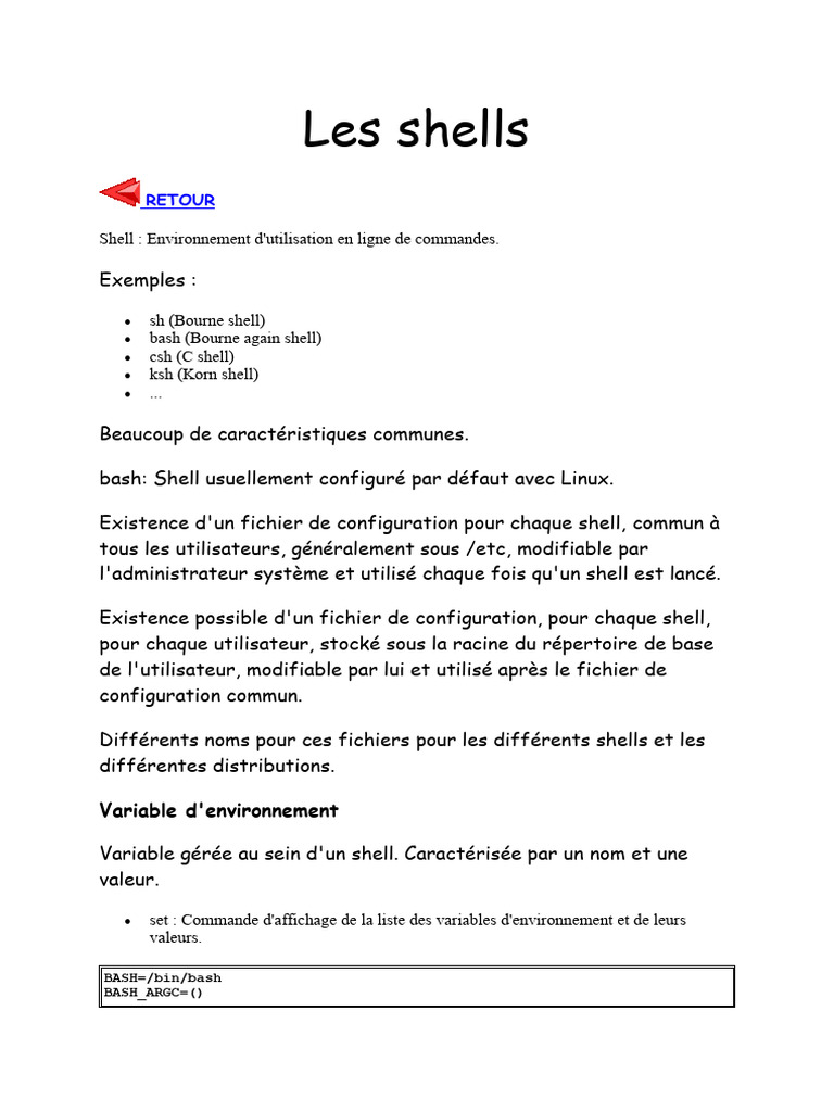 Les Shells | PDF | Logiciel système | Technologie de système d'exploitation