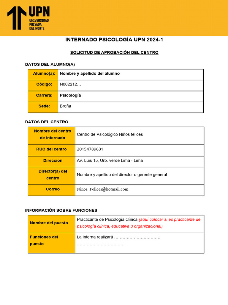 Solicitud de Centro de Internado | PDF