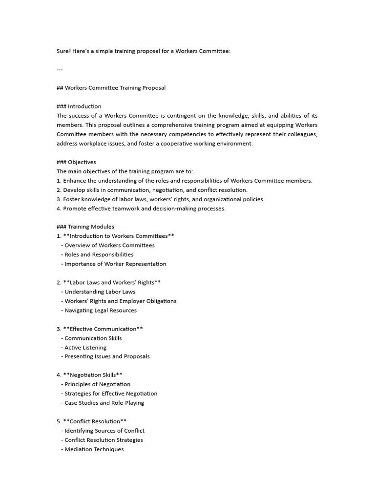 Workers Committee Training Proposal | PDF | Negotiation | Labour Law