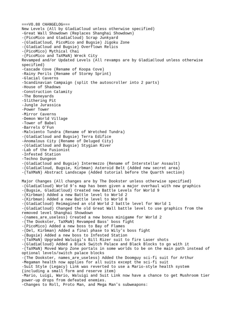 MKF MasterChangelog | PDF | Mario