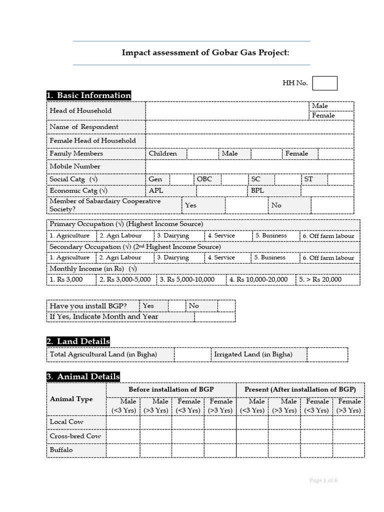 Gobardhan Questionnaire - Project. | PDF | Biogas | Manure