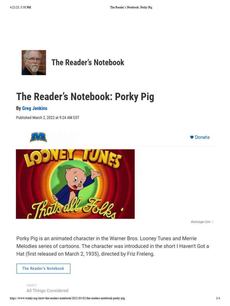 The Reader's Notebook - Porky Pig | PDF The Reader's Notebook - Porky Pig | PDF