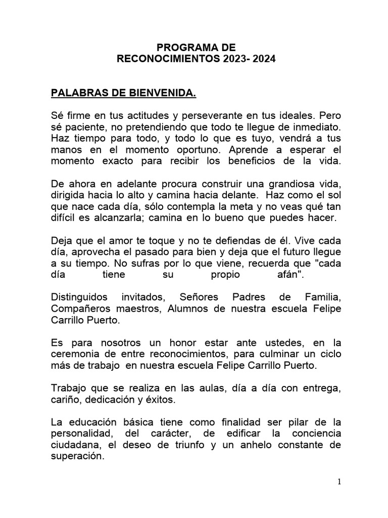 PROGRAMA Entrega de Reconocimientos 23-24 | PDF | Escuelas