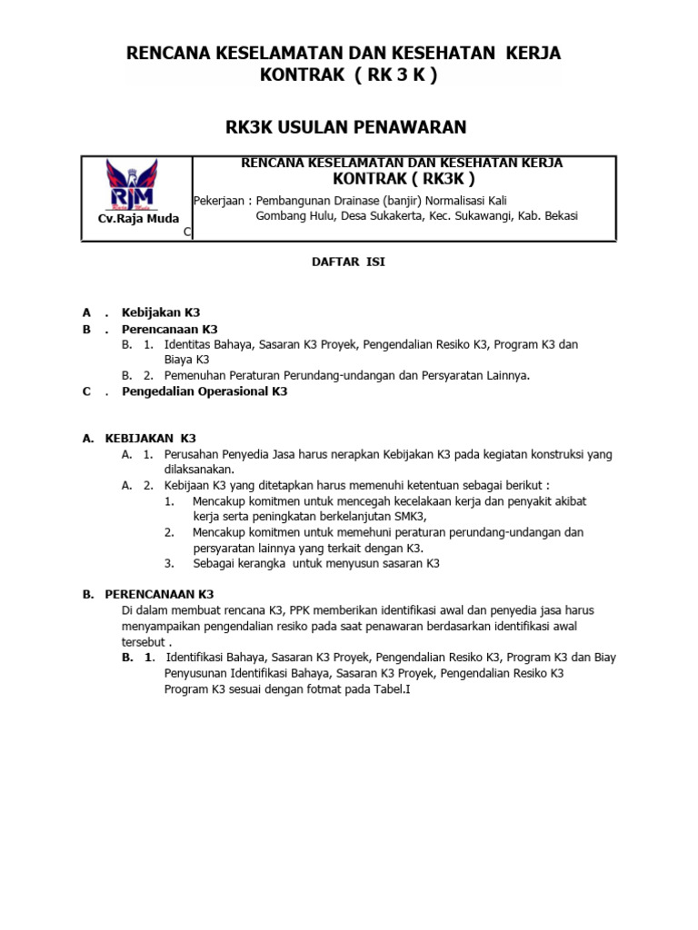 Rencana K3 Pembangunan Drainase Bekasi | PDF