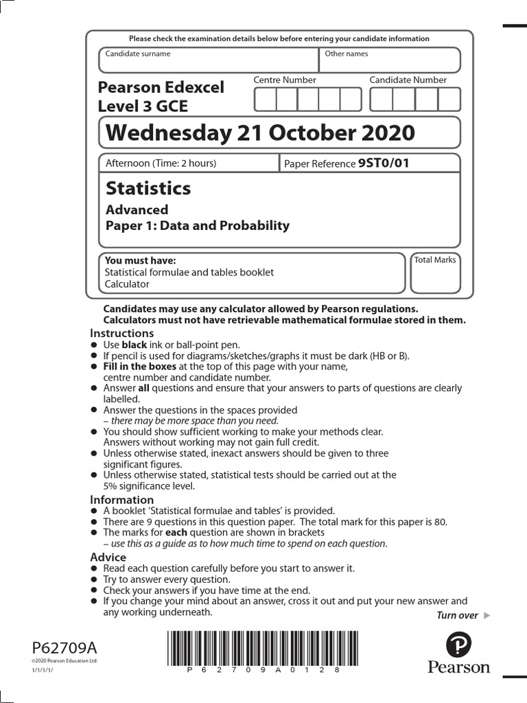 Edexcel Level 3 GCE Statistics Exam Guide | PDF | Poisson Distribution ...