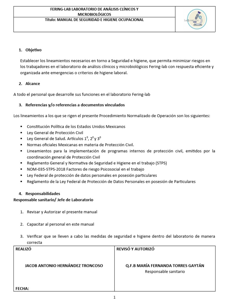 Pno Manual de Seguridad e Higiene Ocupacional Rev MFTG | PDF ...