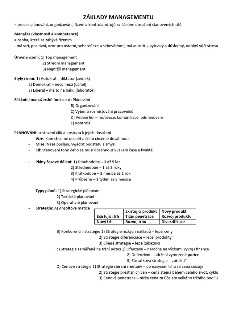 14) Základy Managementu | PDF