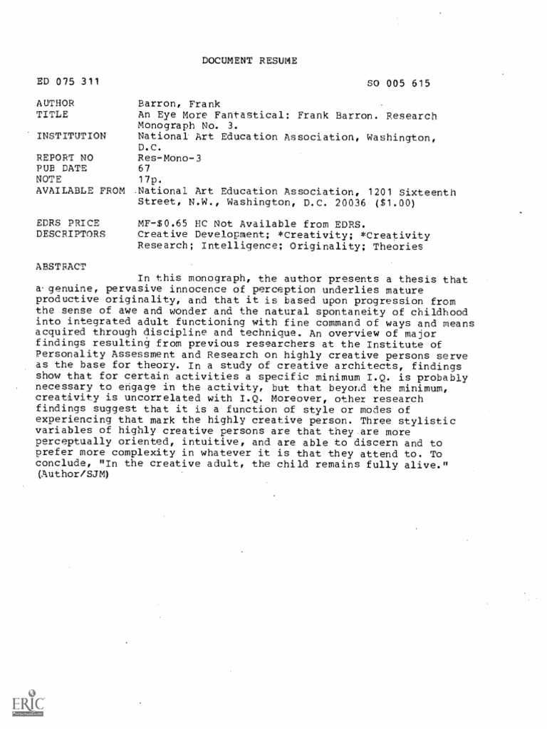 Barron, Frank - 'An Eye More Fantastical' | PDF | Intelligence Quotient ...