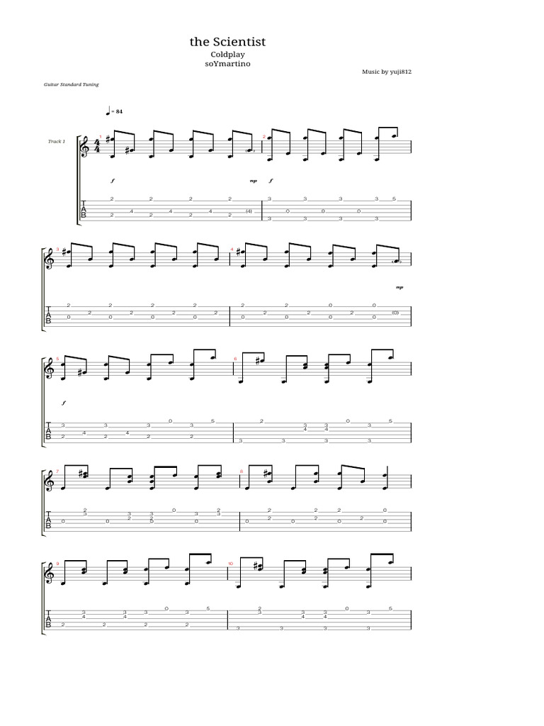 Coldplay Scientist Fingerstyle Tab | PDF | Chordophones | String ...