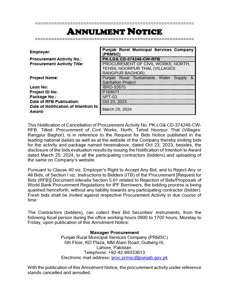 Annulment Notice, NPT 03 - 1 | PDF