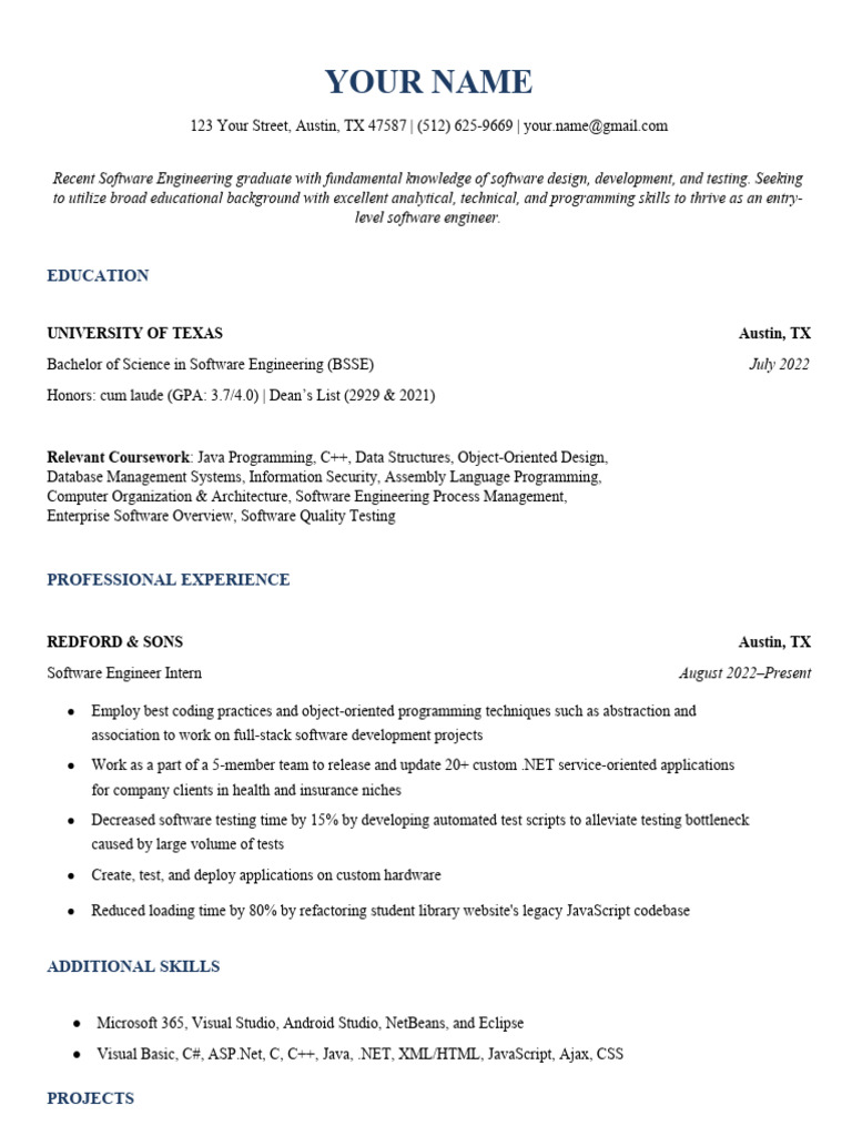 Entry Level Software Engineer Resume Example | PDF | Computer Programming | Software