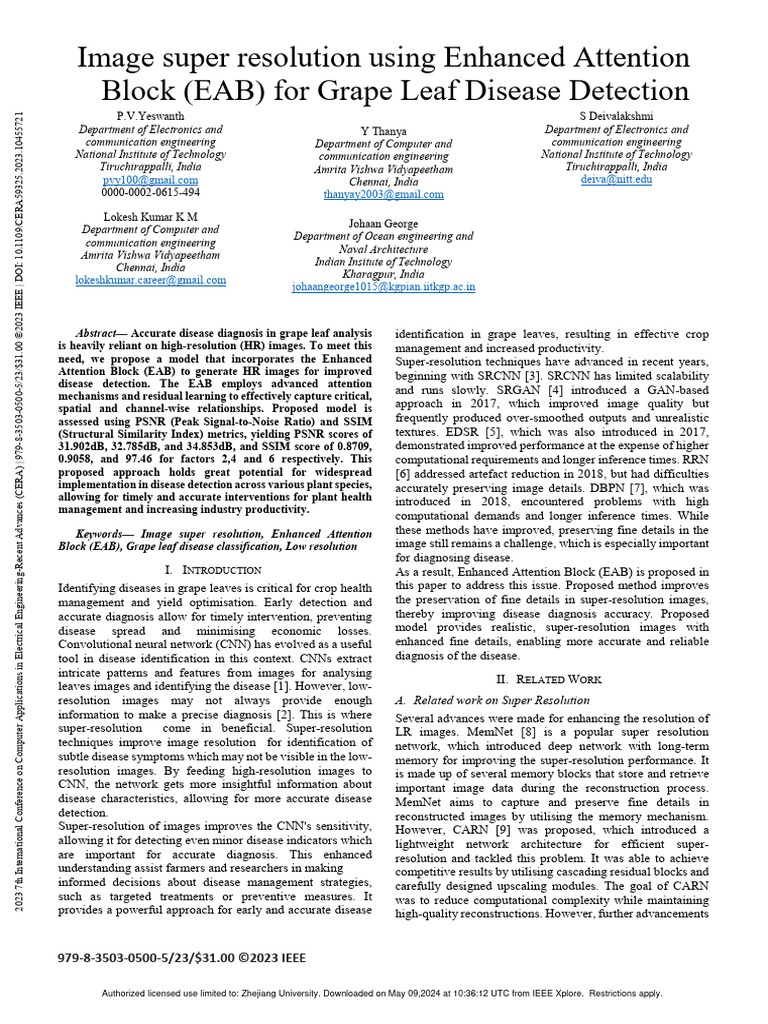 Enhanced Attention for Grape Leaf Disease Detection | PDF | Attention | Deep Learning