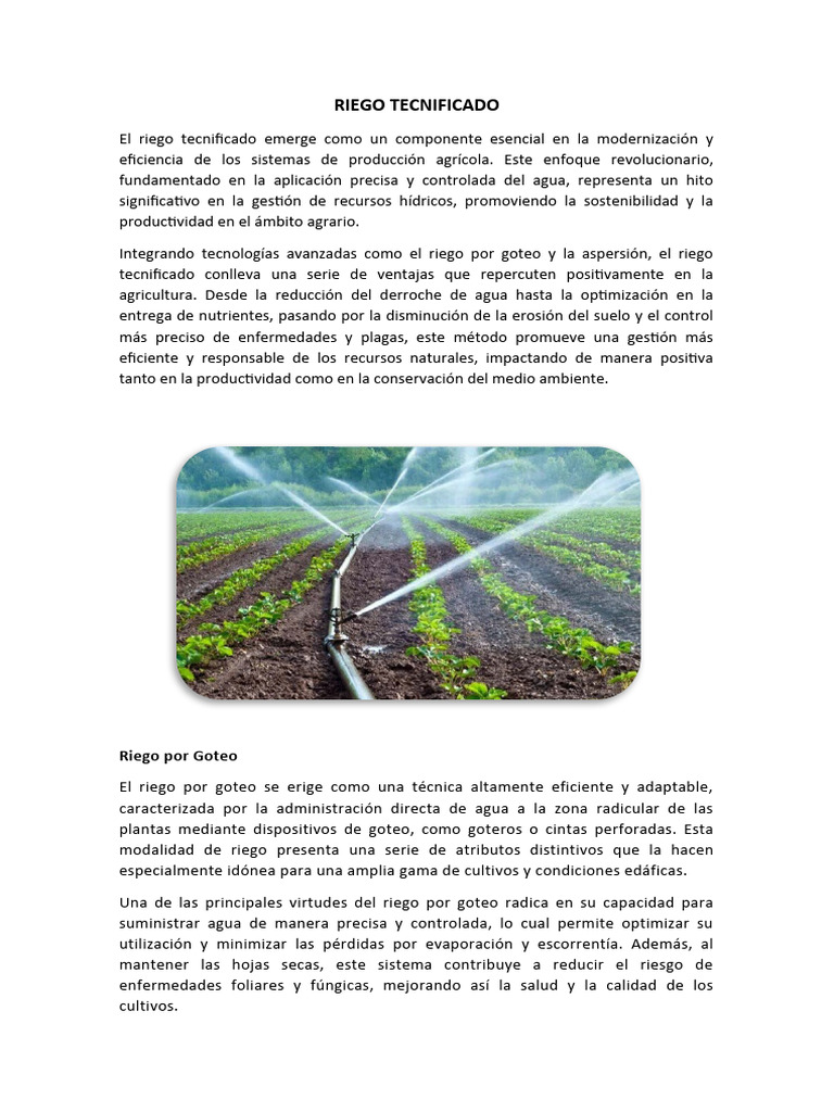 RIEGO TECNIFICADO | PDF | Riego | Agricultura