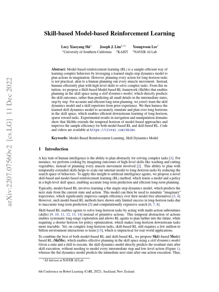 Skill-Based Model-Based Reinforcement Learning: AI Advisor at NAVER AI Lab | PDF | Artificial ...