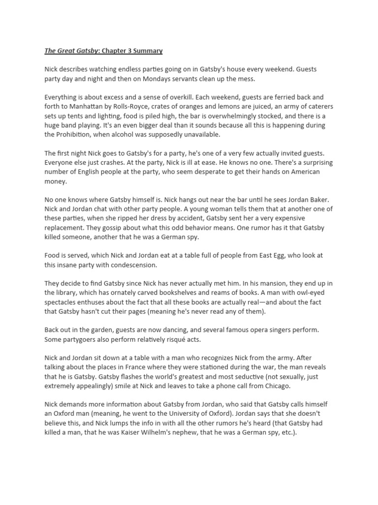 The Great Gatsby Chapter 3 Summary | PDF | The Great Gatsby