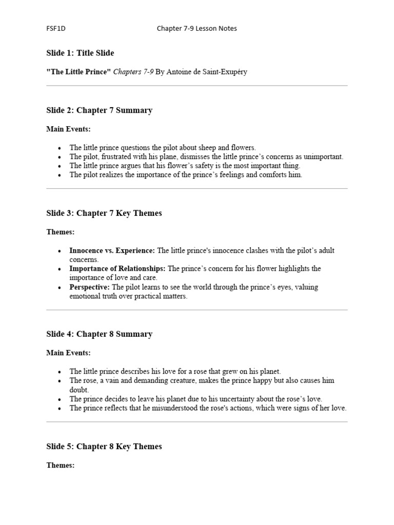 LPP CH 7-9 Lesson Notes | PDF | The Little Prince | Love