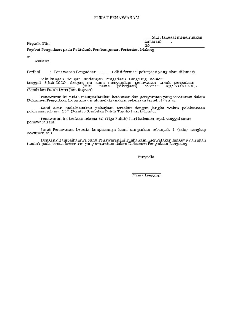 Surat Penawaran Pengadaan Jasa Konsultansi | PDF | Bisnis | Teknologi ...