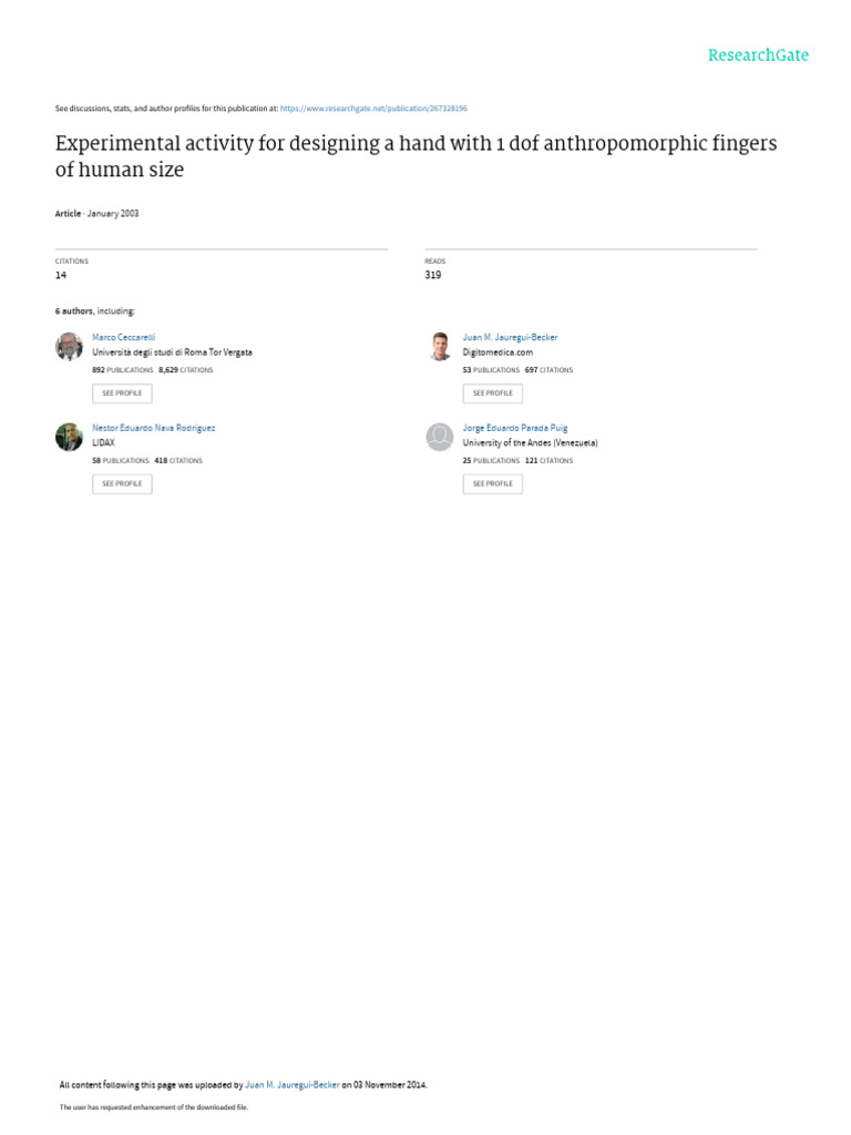 Experimental Activity For Designing A Hand With 1 Dof Anthropomorphic ...