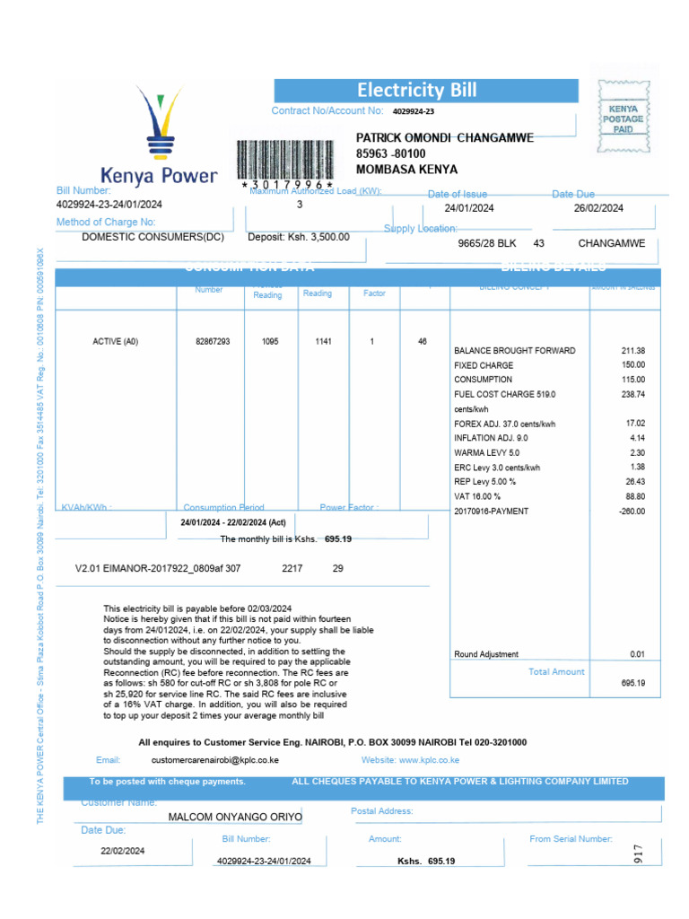 Malcom Utility Bill 2 | PDF | Value Added Tax | Cheque