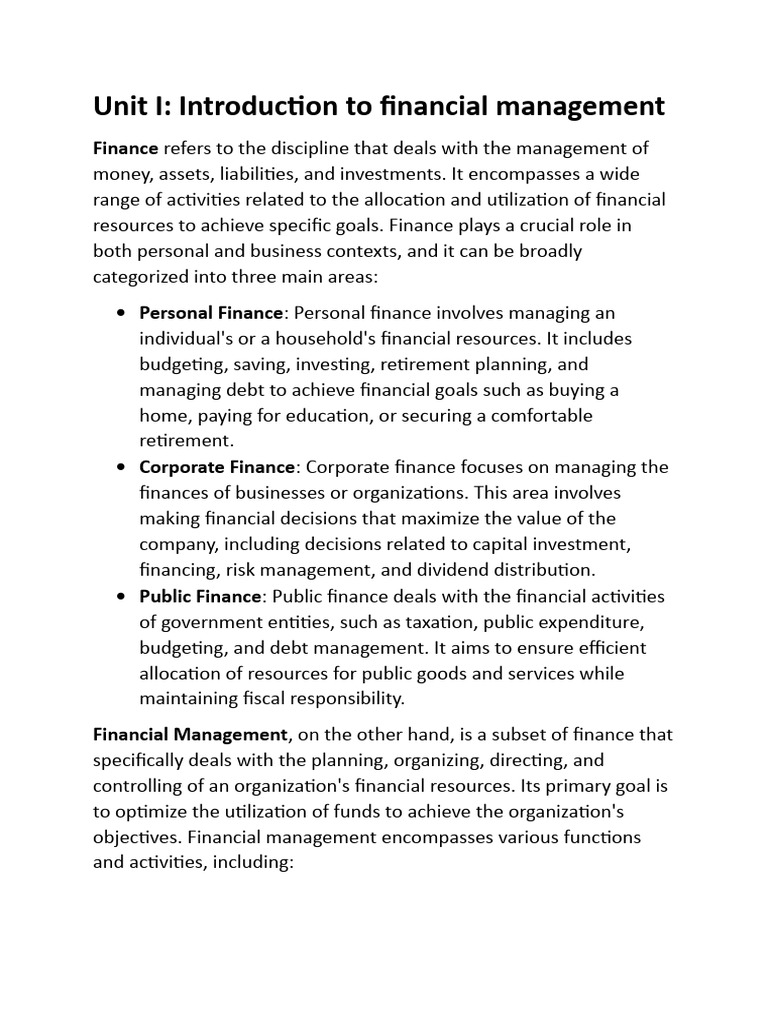 FM Unit I | PDF | Business | Public Finance