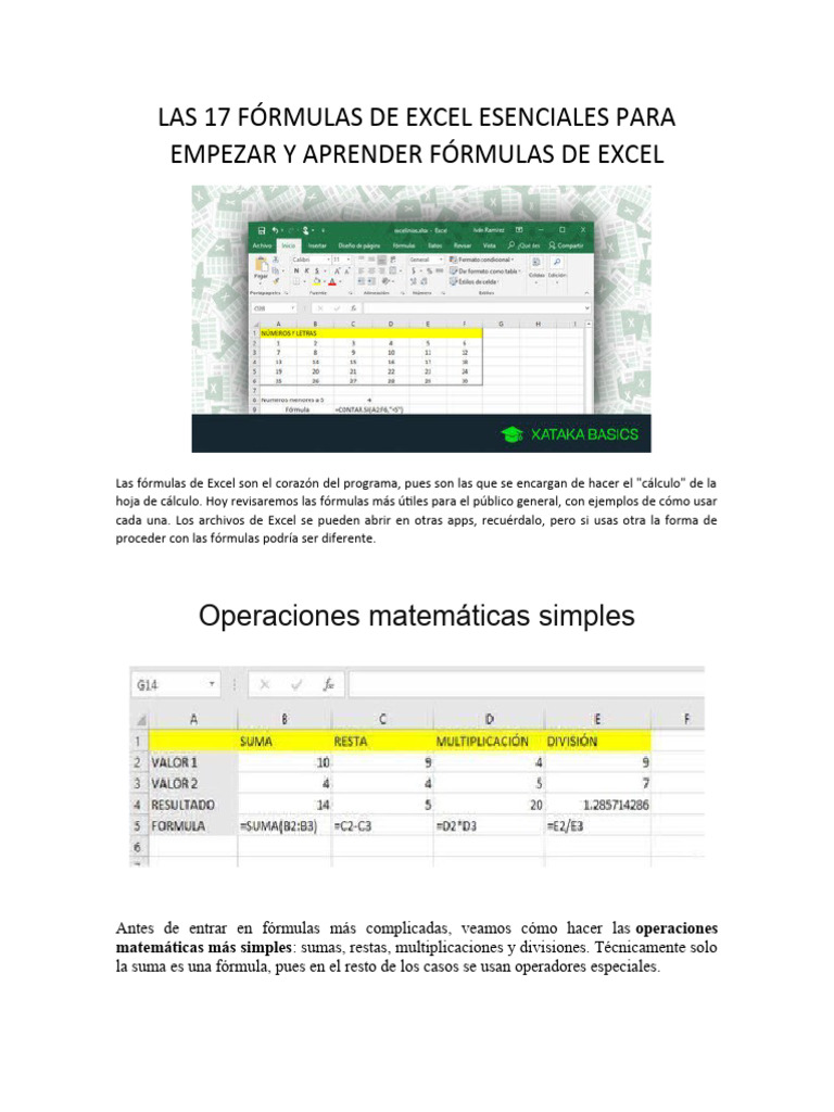 Fórmulas Esenciales de Excel para Principiantes | PDF | Microsoft Excel ...