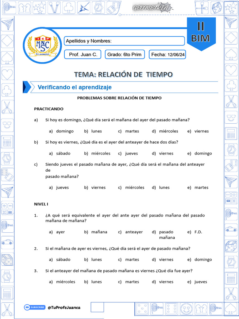Ejercicios de Clase 6to Prim - Relacion de Tiempo | PDF