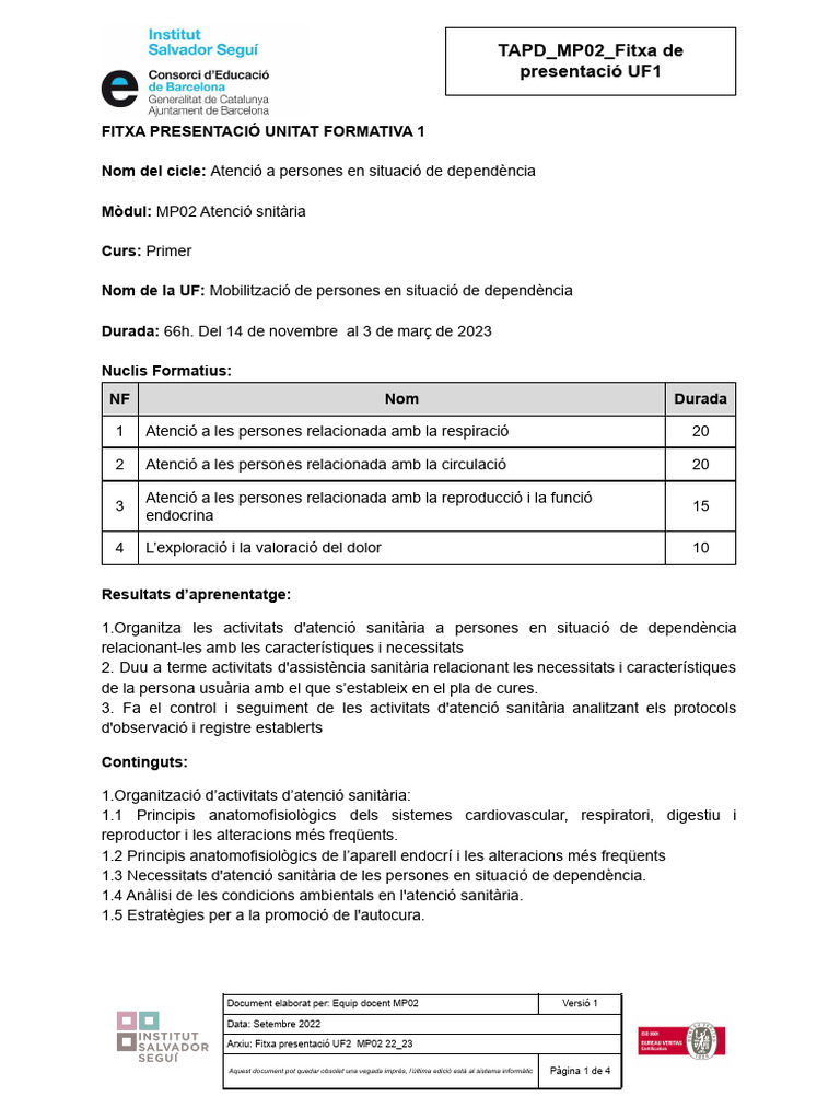 Fitxa Presentació - TAPD - MP02 - UF2 - 2022 | PDF