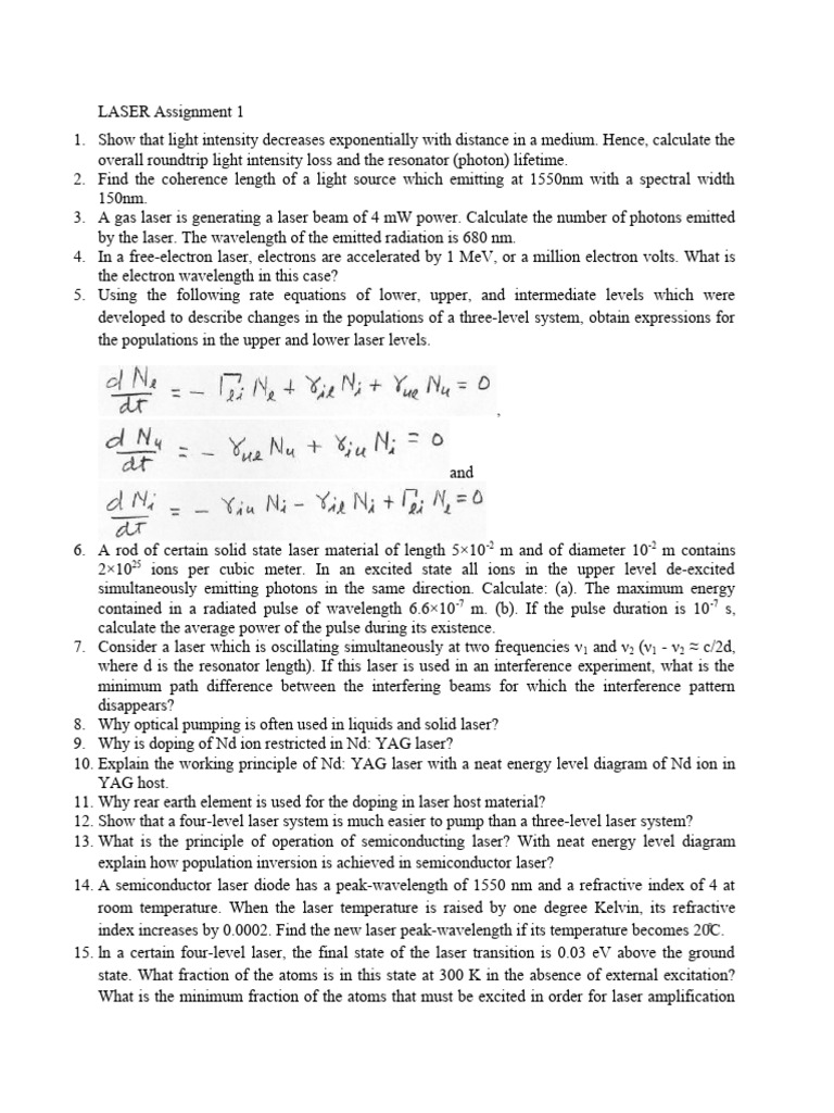 LASER Assignment 1 - 2024 | PDF | Laser | Quantum Optics
