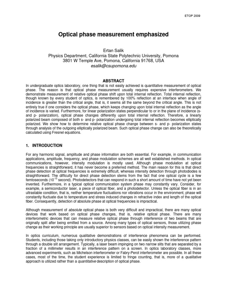 Measuring Optical Phase Shift in TIR | PDF | Polarization (Waves) | Optics