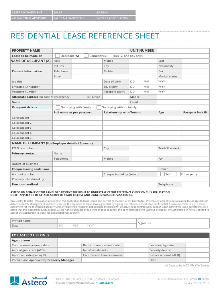 New Reference Sheet - Residential 2017 | PDF | Lease | Cheque